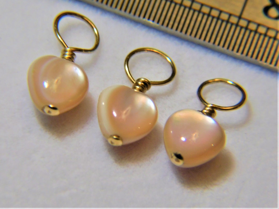 14k Solid Gold Pink Lipped Oyster Shell Heart Shaped Beaded Charms 6 X ...