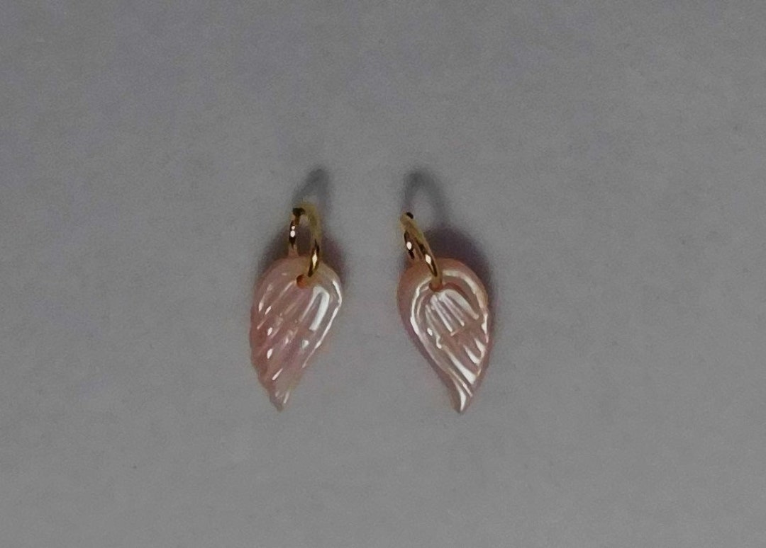 Two 14k Solid Gold and Pink Oyster Shell Angel Wing Charms - Etsy