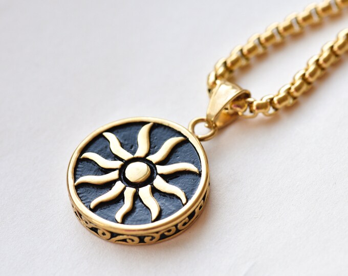 Stainless Steel Necklace Gold Sun Necklace Apollo Symbol - Etsy