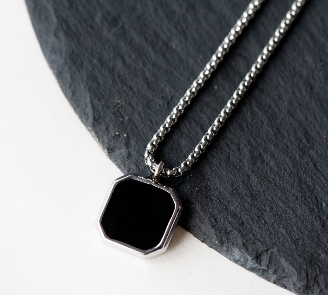 Mens Square Stainless Steel Necklace, Enamel Pendant (23'') - Etsy