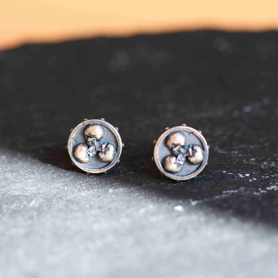 Sterling Silver Triple Skull Stud Earrings, Gothic Punk Jewelry - Etsy UK