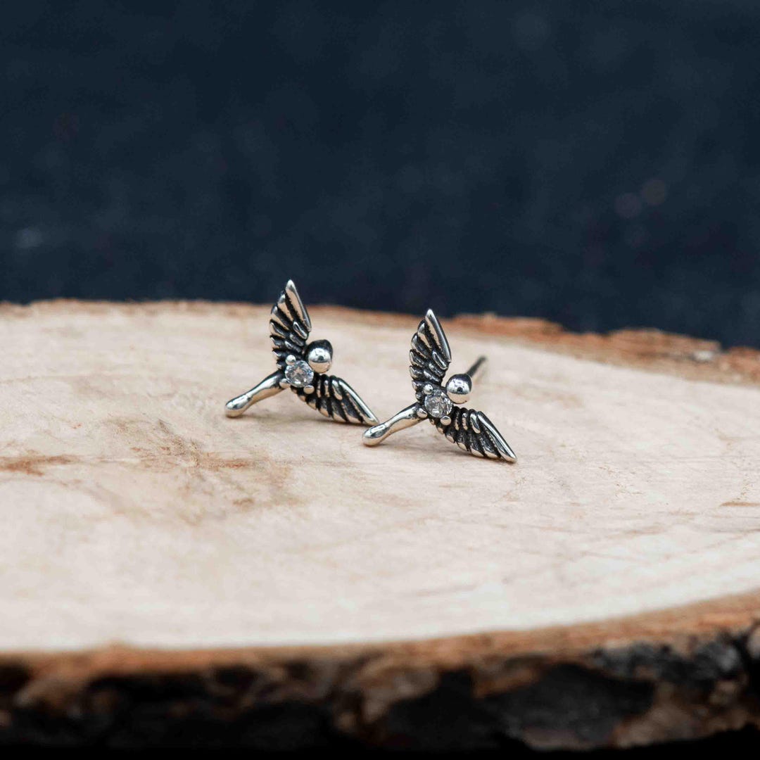 Sterling Silver Mini Angel Wings Stud Earrings, Punk Gothic Jewelry - Etsy