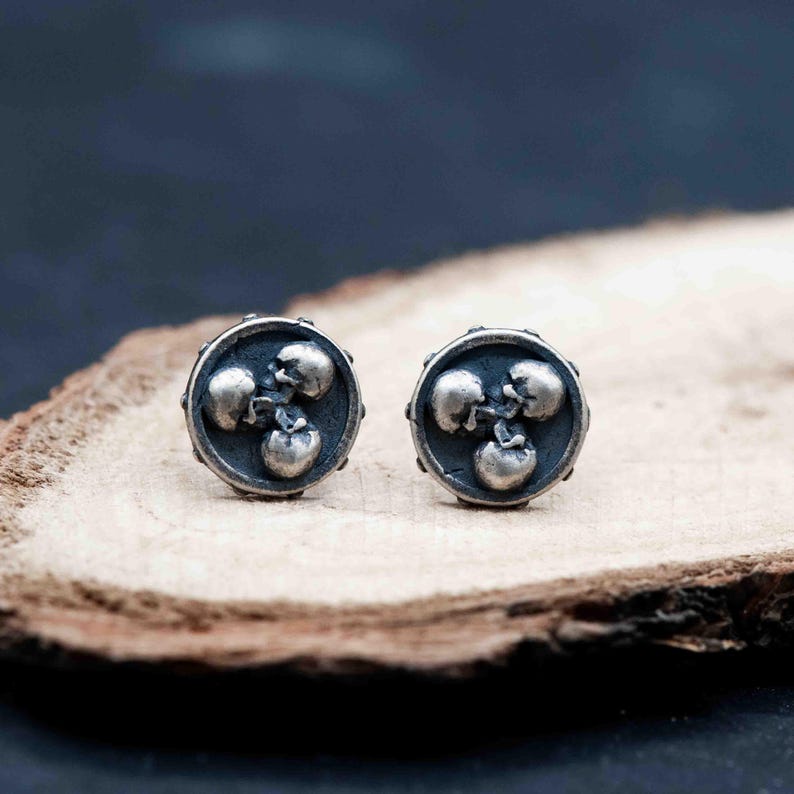 Sterling Silver Triple Skull Stud Earrings, Gothic Punk Jewelry - Etsy UK