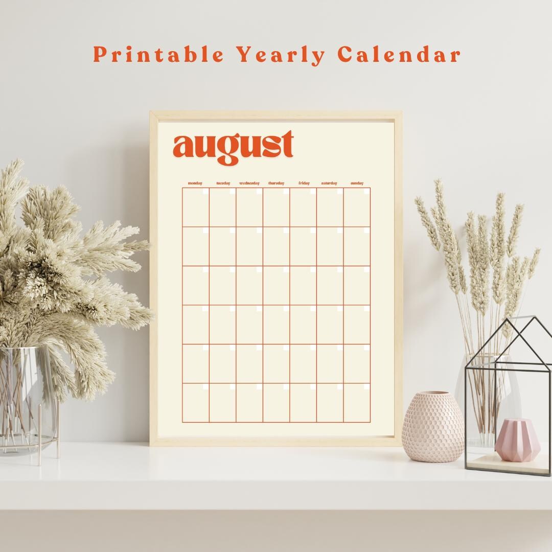 Undated Yearly Calendar Printable Minimalist Planner Pages A4 A3 Sunday ...