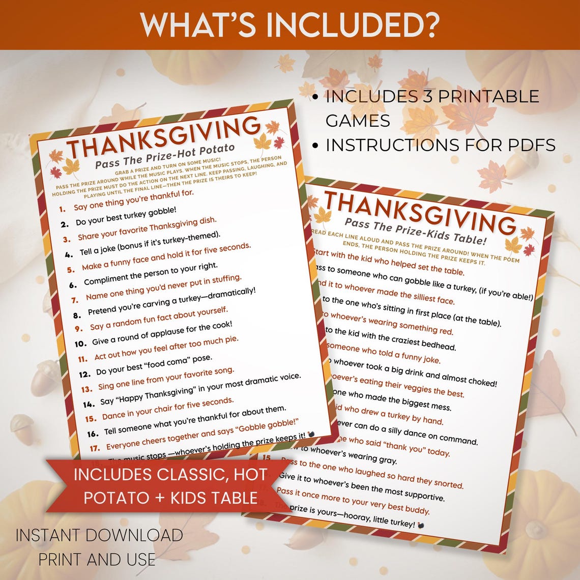 Thanksgiving Pass the Prize, Printable Game | Thanksgiving Games for ...