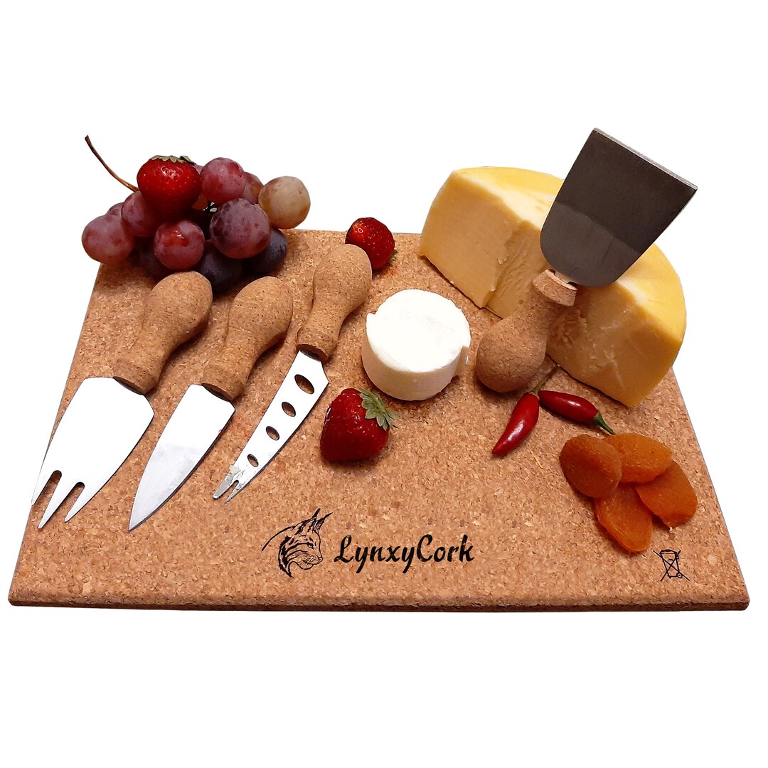 Cork Cheese Board, Cork Cheese Set, 4 Four Knives, Natural, Green ...