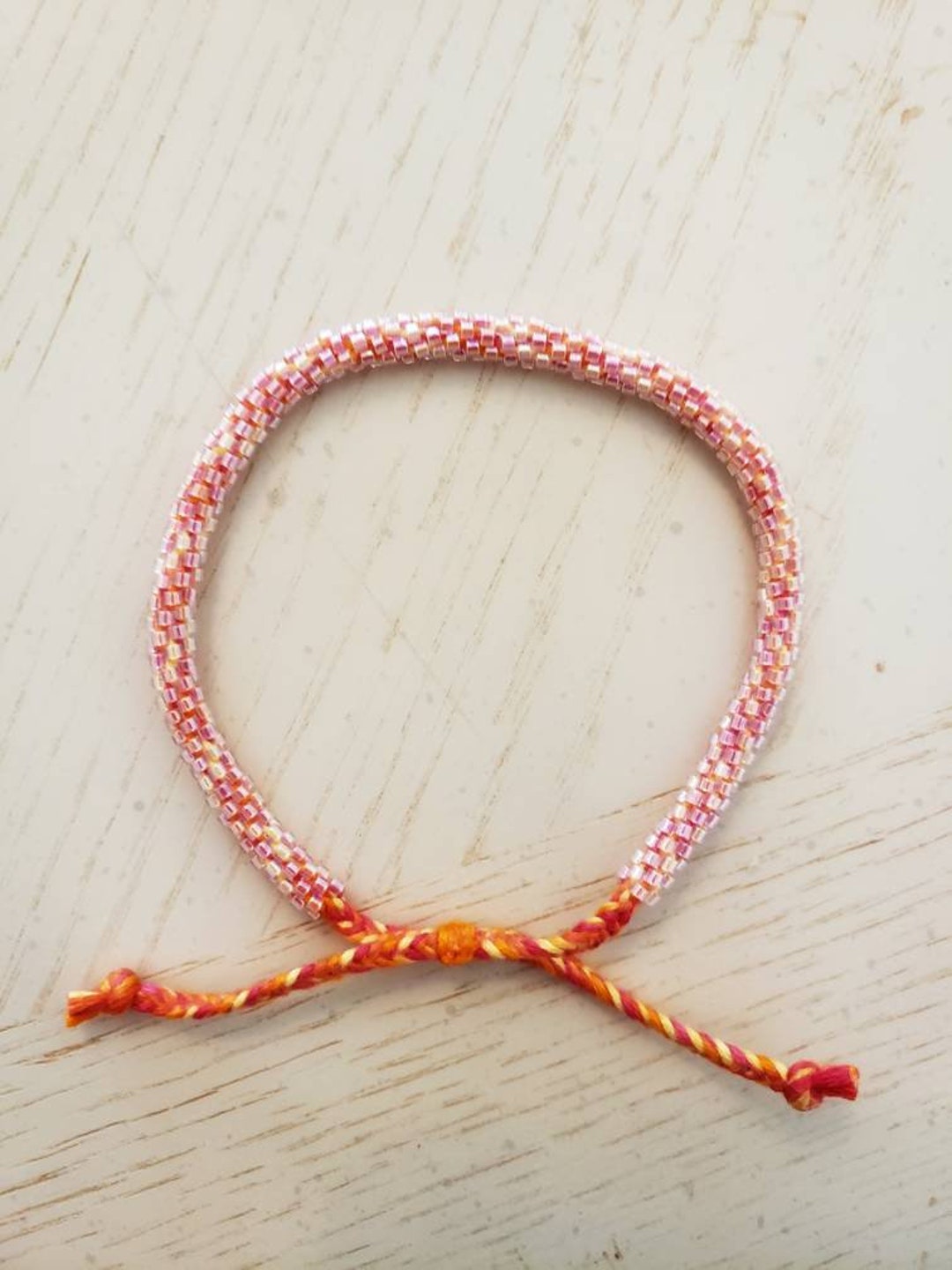 Fire Beaded Rope Bracelet, Seed Bead Bracelet, Adjustable String ...