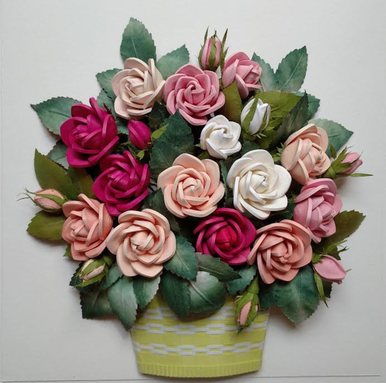 3D Paper Quilling Rose Bouquet in a Basket - Quilling Art - Home Decor ...