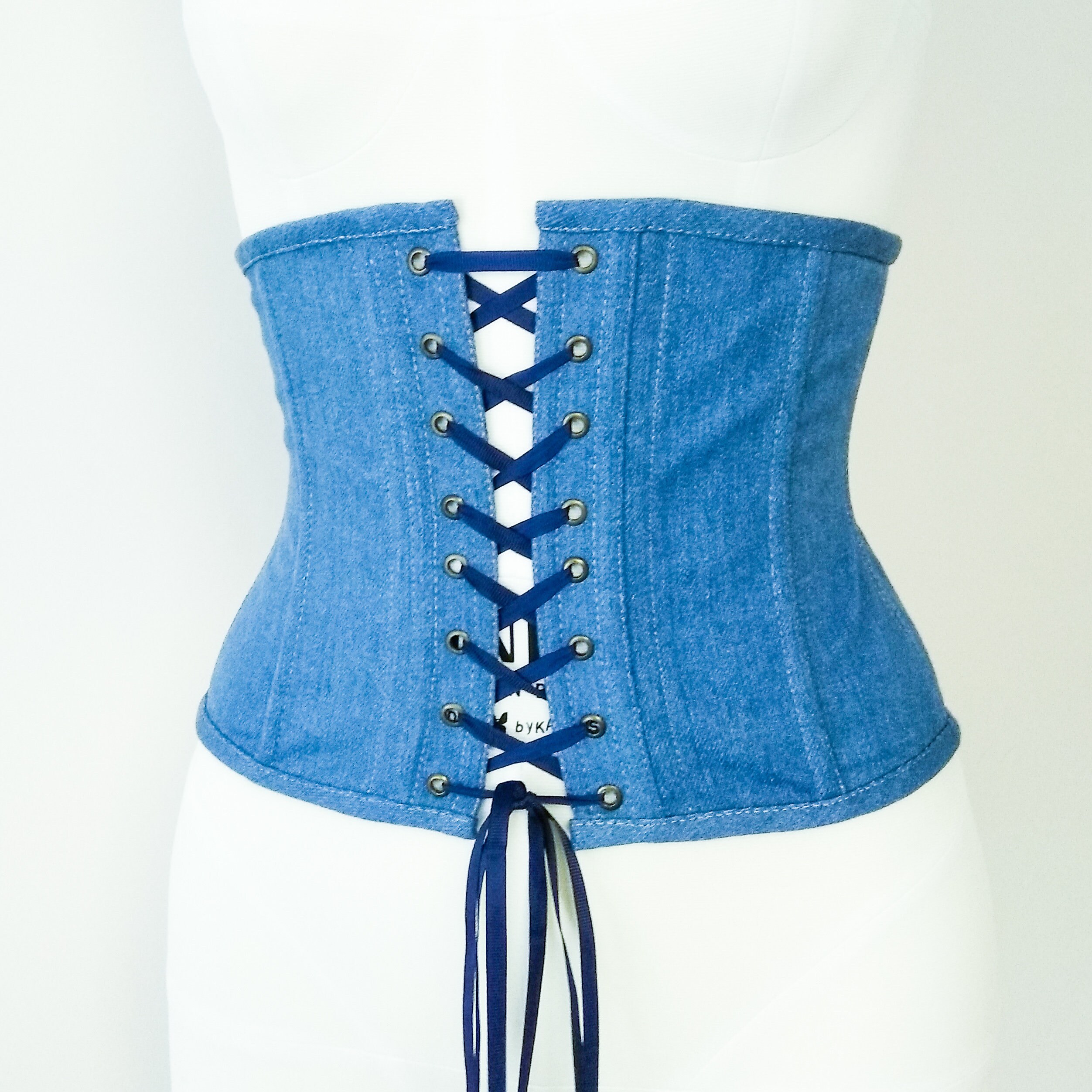 Custom denim corset. Blue underbust corset. Cotton corset | Etsy