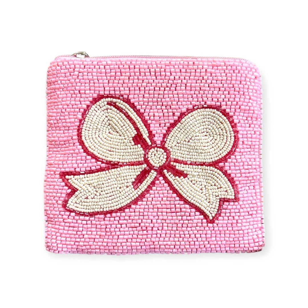 Preppy Beaded Coin Purse, Preppy Bow Wallet Zipper Pouch, Girls ...