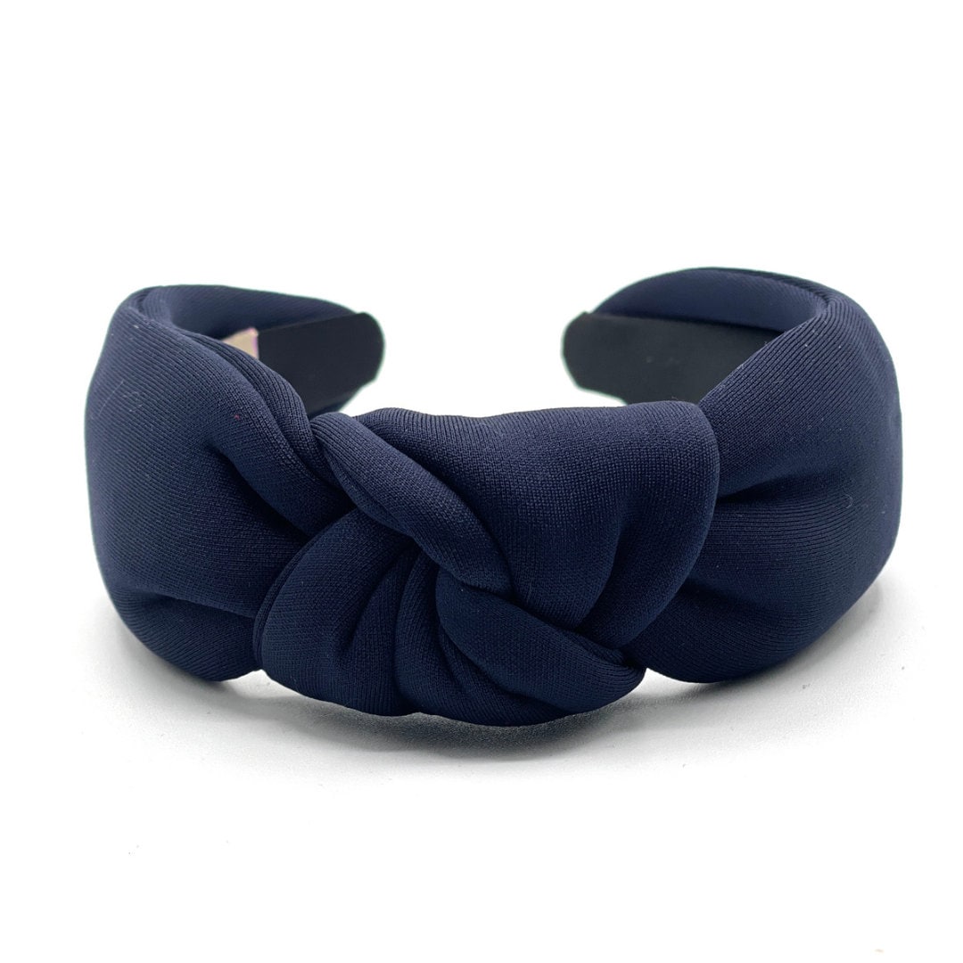 Navy Blue Headband Women Padded Knotted Headband Dark Blue Solid ...