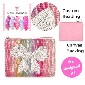 Preppy Coin Purse Beaded Bag Pink Bow Change Pouch, Cute Christmas ...