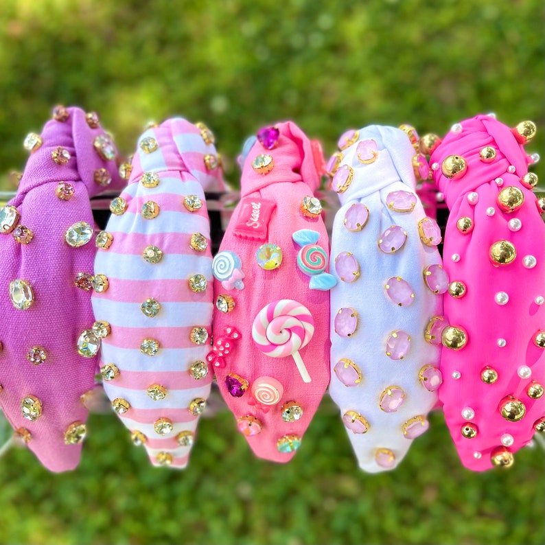 Jeweled Knotted Headband: Pink Embellished Women's Headband - Etsy