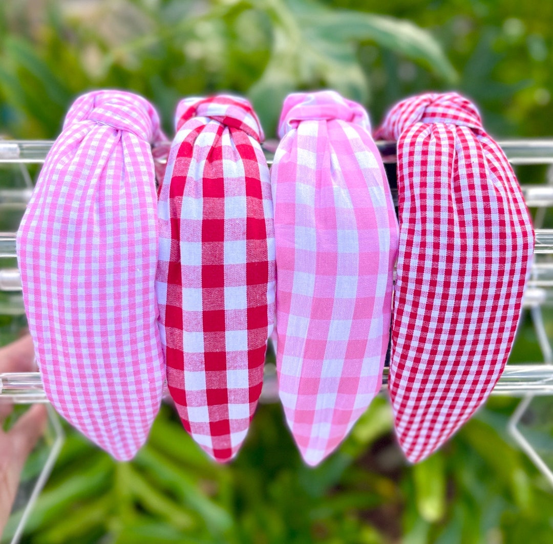 Valentines Headbands Women Preppy Gingham Headband Padded Knotted ...