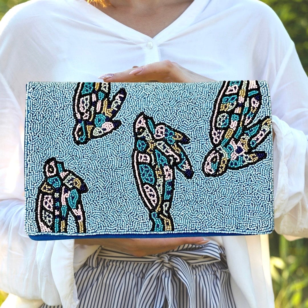 Turtle Beaded Clutch: Handcrafted Sea Turtle Evening Bag With Silver ...