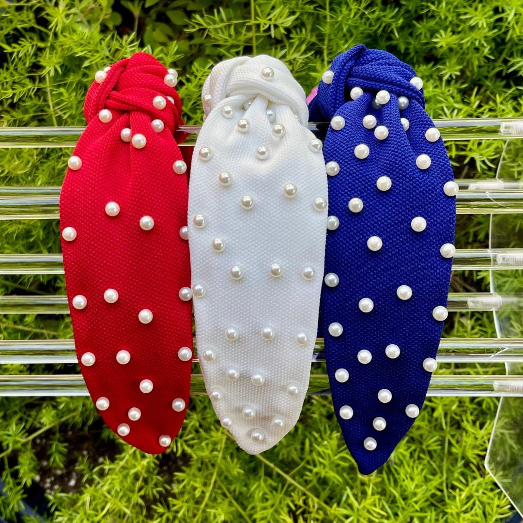 Patriotic Knot Headbands Memorial Day Pearl Beaded Headbands for Women ...