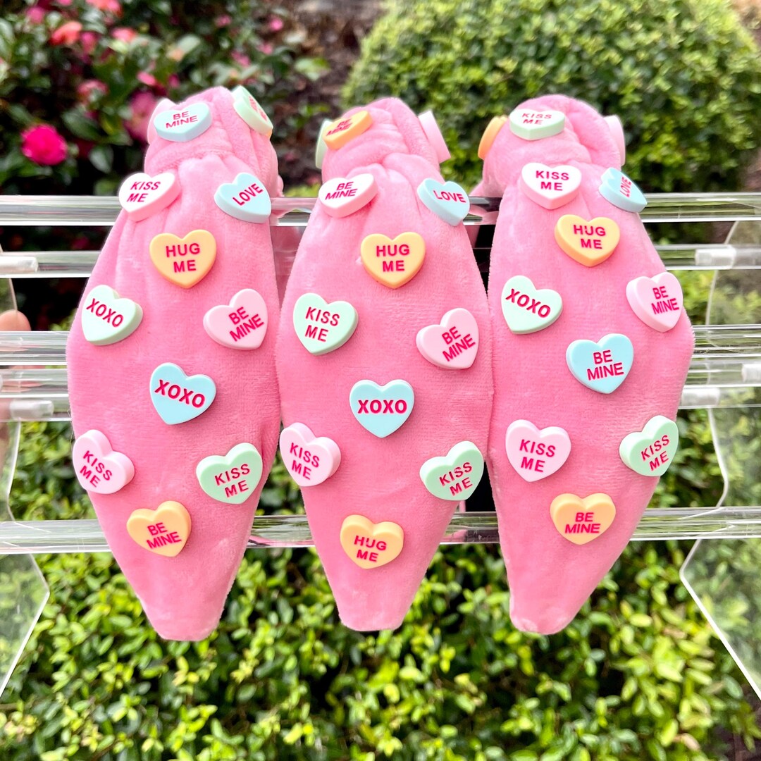 Valentines Headbands Women Pink Heart Beaded Headbands Girls Headbands ...