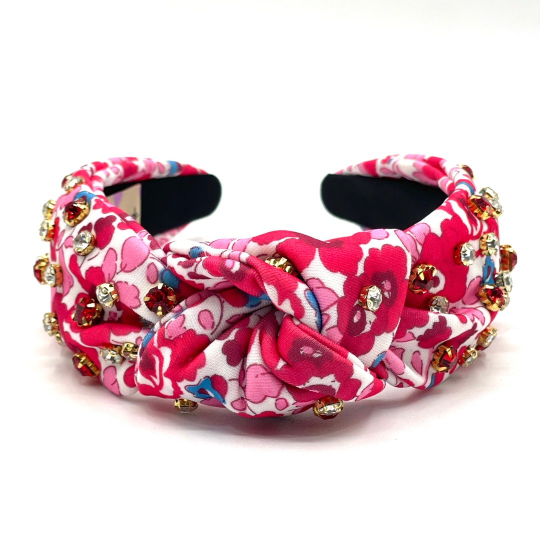 Red Floral Print Headband Women Sparkly Jewel Headband Lilly Inspired Headbands Pink Floral ...