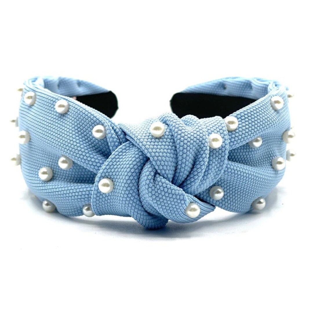 Carolina Blue Knotted Headband: Pearl Beaded Preppy Accessory - Etsy