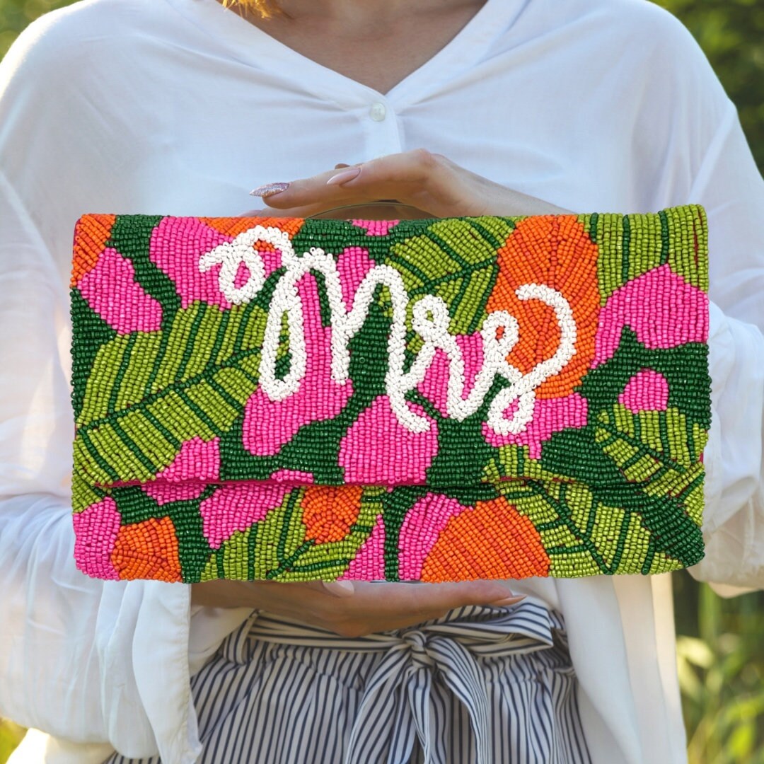 Beaded Purse, MRS Purse Clutch, Tropical Beaded Purse for Bride Clutch ...