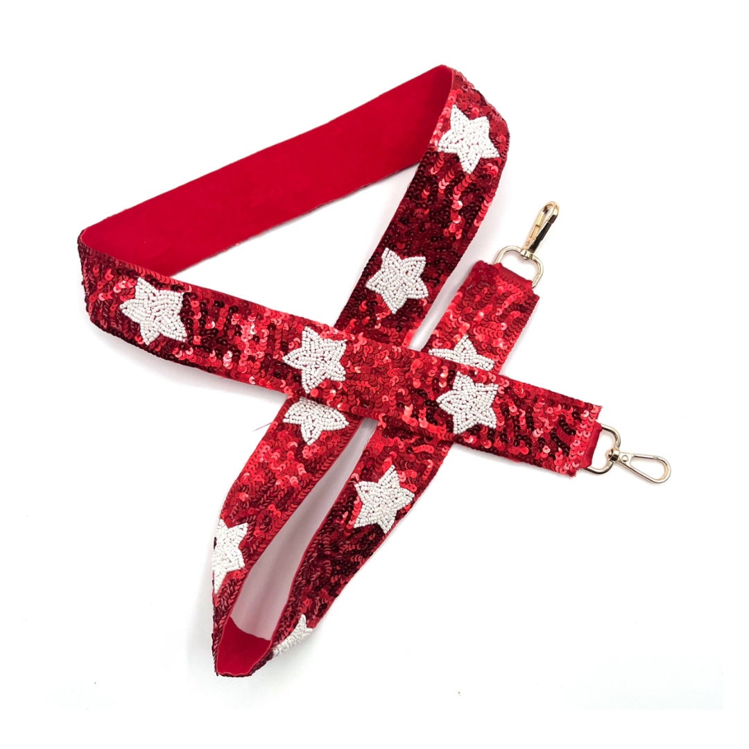 Chic Gameday Star Strap Custom Red & White Bag Strap Tailgating Must ...