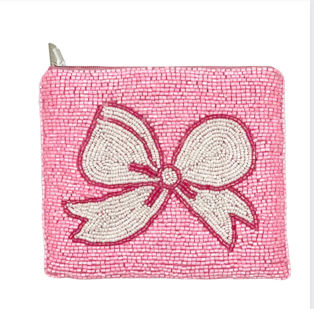 Preppy Beaded Coin Purse Custom Pink Bow Purse Cute and Preppy ...