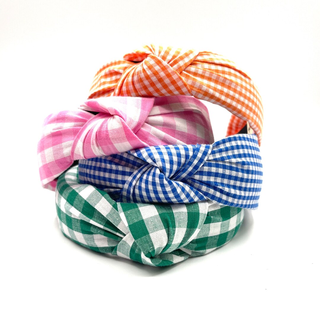 Checkered Headband Women Preppy Gingham Knotted Headbands Girls ...