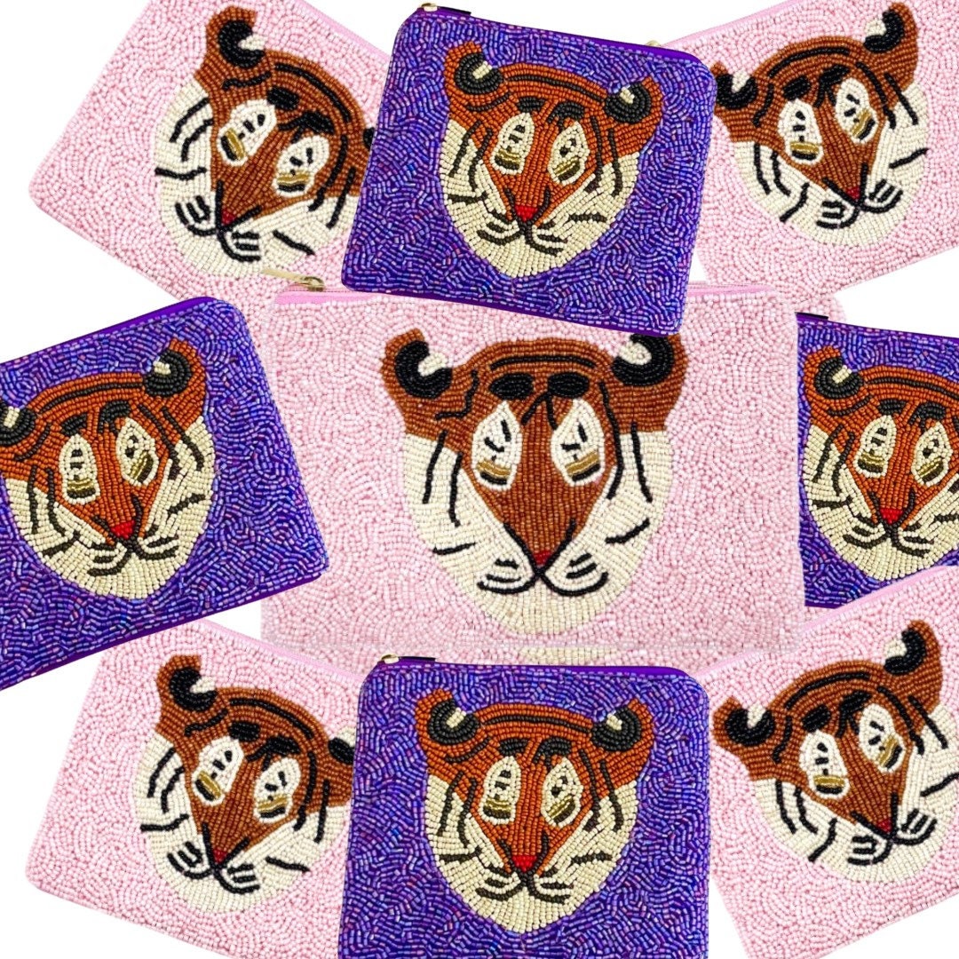 Tiger Beaded Coin Purse, LSU Beaded Purse, Gameday Purse, Custom Bead ...
