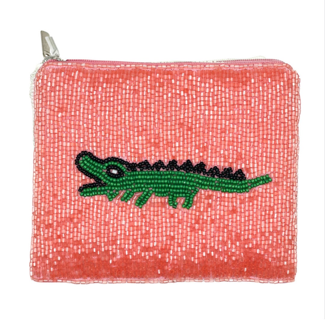 Beaded Alligator Coin Purse: Pink Preppy Zipper Pouch - Etsy