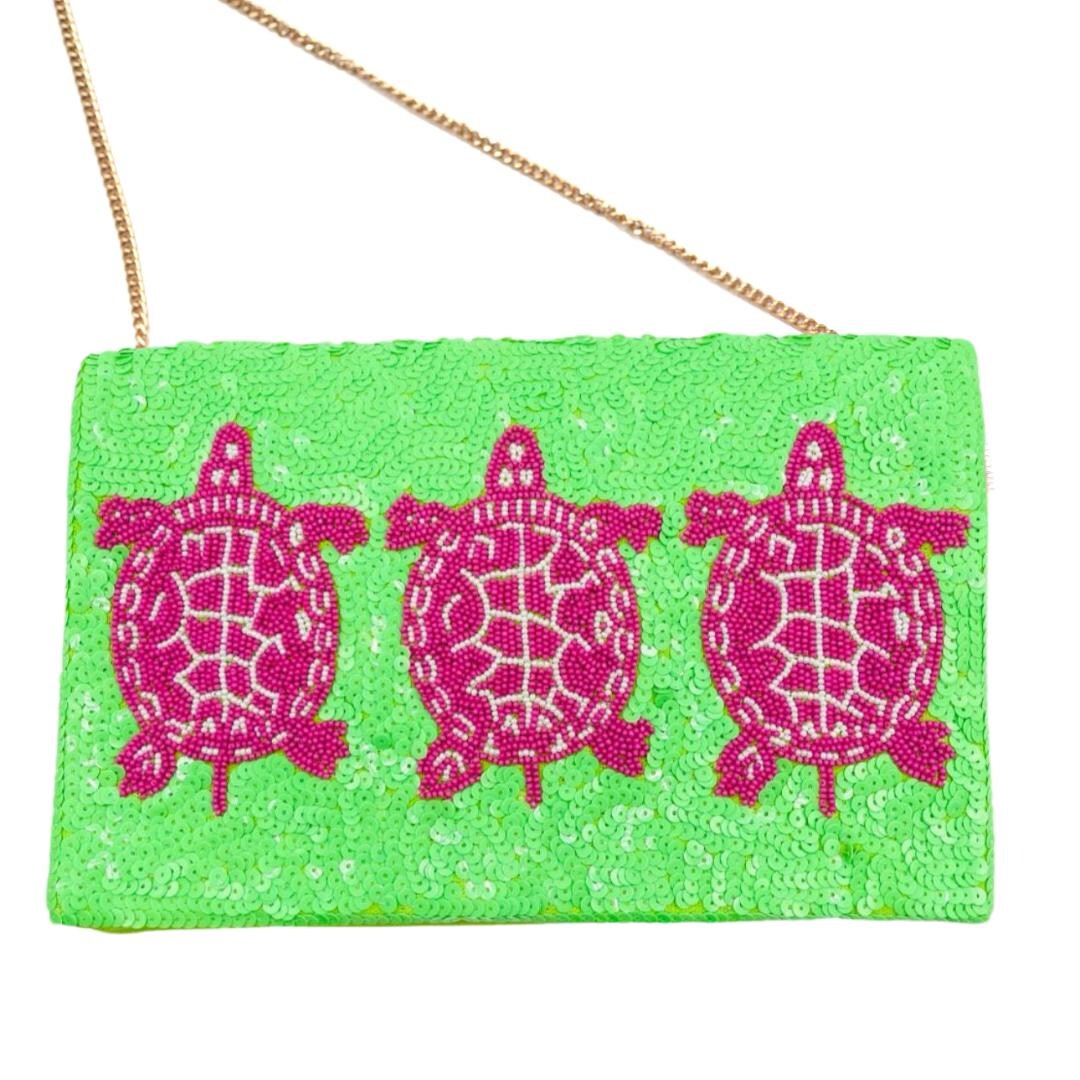Green Sequin Turtle Clutch, Preppy Pink and Green Summer Purse - Etsy