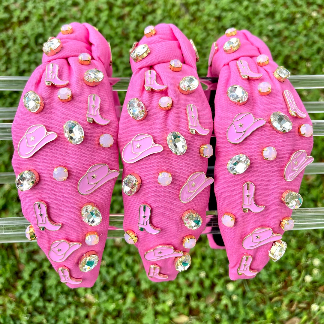 Pink Cowboy Headband Women Jeweled Knot Headband, Rodeo Headband, Pink ...