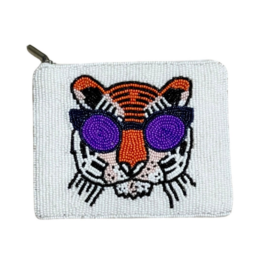 Tiger Beaded Coin Purse Tigers Gameday Beaded Bag Purse Wallet Zipper ...