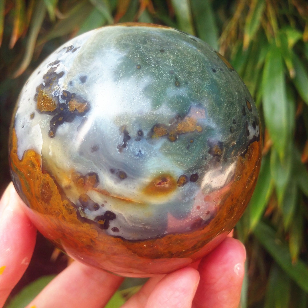 680G Natural Colored Ocean Jasper Ball Meditation Crystal Ball Magic ...
