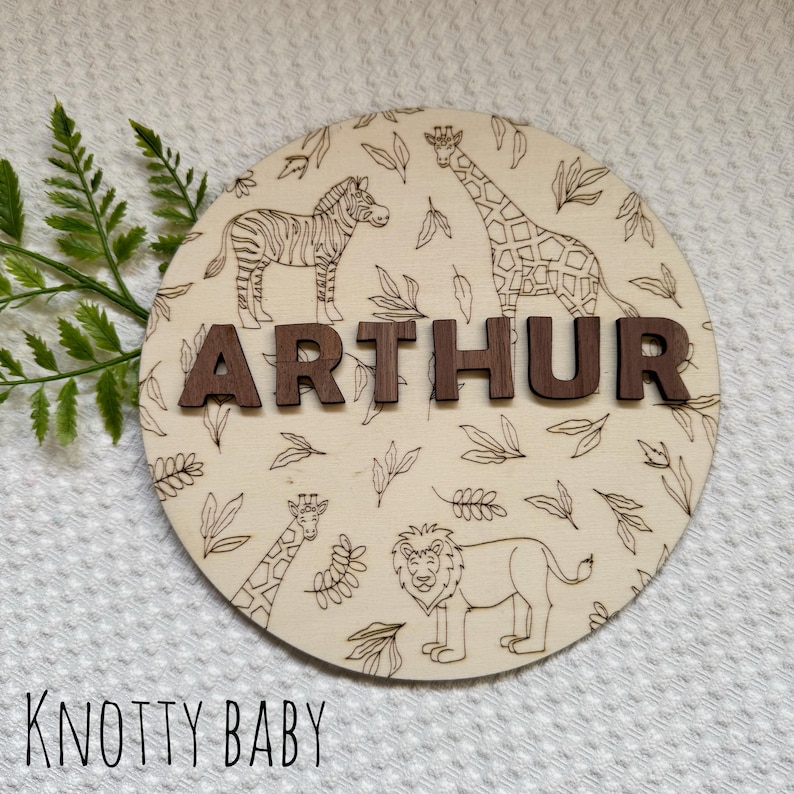 Safari Name Wooden Wall Sign, Personalised Name Sign, Room Sign, Scandi ...