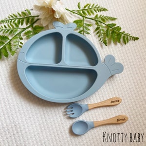 Silicone Whale Baby Bowl and Engraved Cutlery Set, Baby Feeding, Baby ...