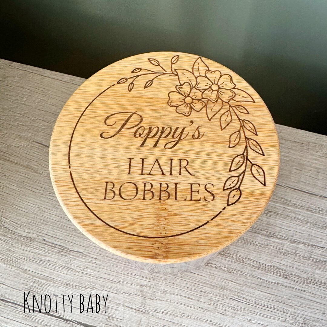 Personalised Hair Band Holder | Storage Pot With Engraved Bamboo Lid ...