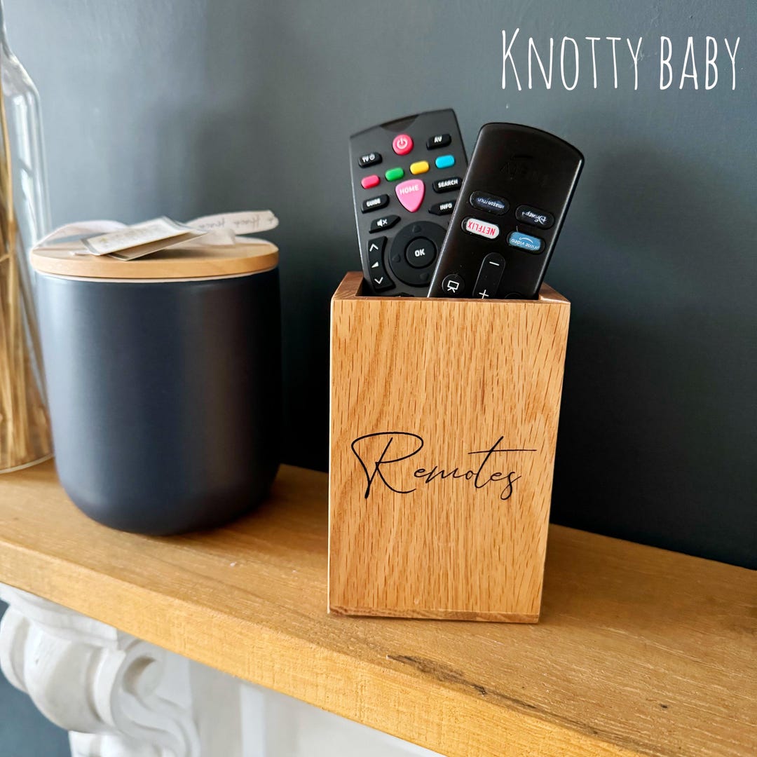Oak Laser Engraved Remote Control Holder, Home Decor, Remote Control ...