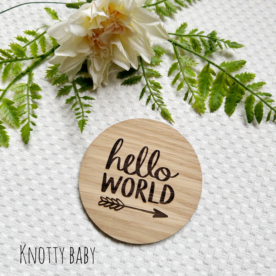 Oak Vaneer Hello World, Photo Prop, Pregnancy Announcement, Pregnant ...