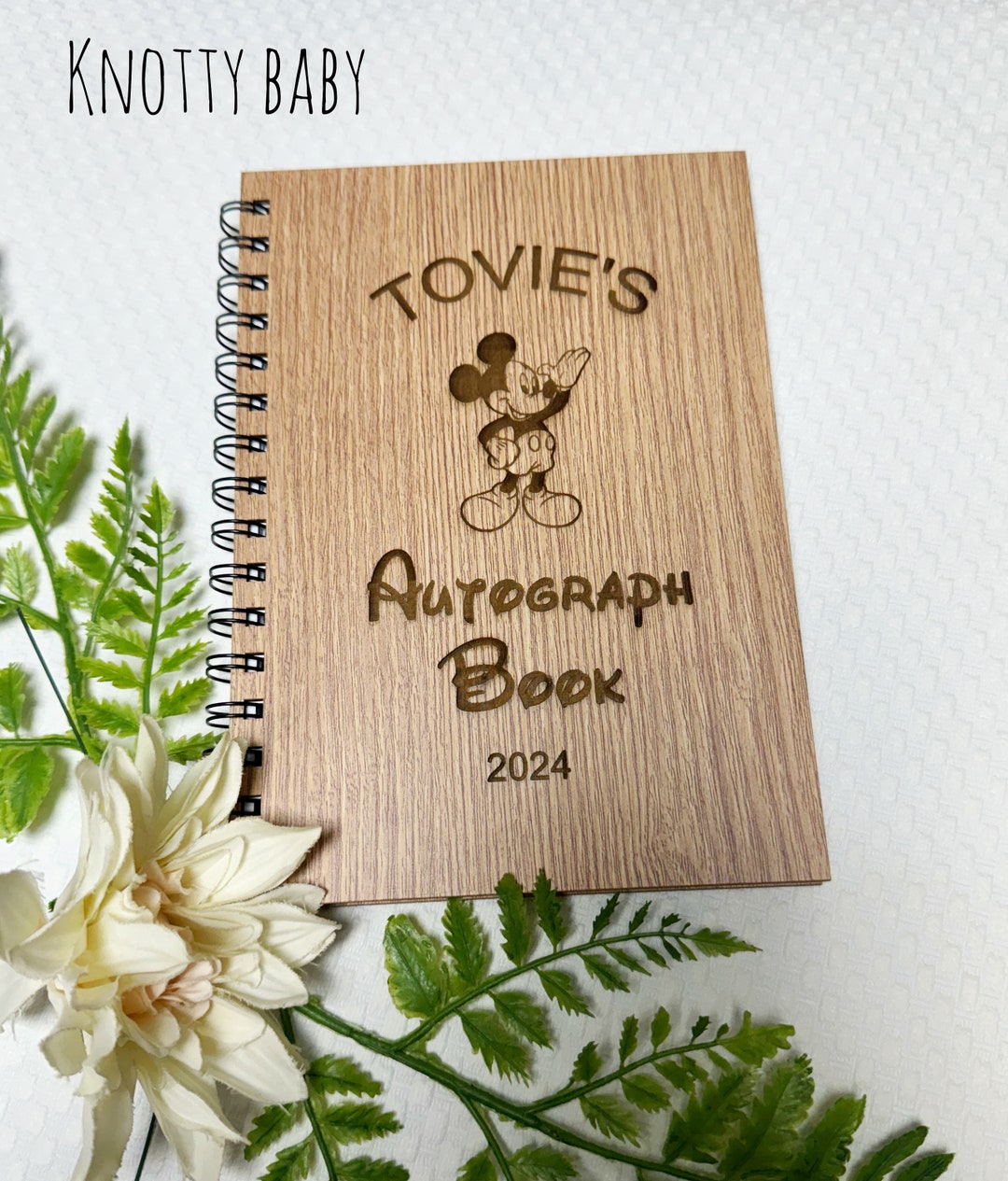 Oak Veneer Personalised Autograph Book, WDW Autograph Book, Character ...