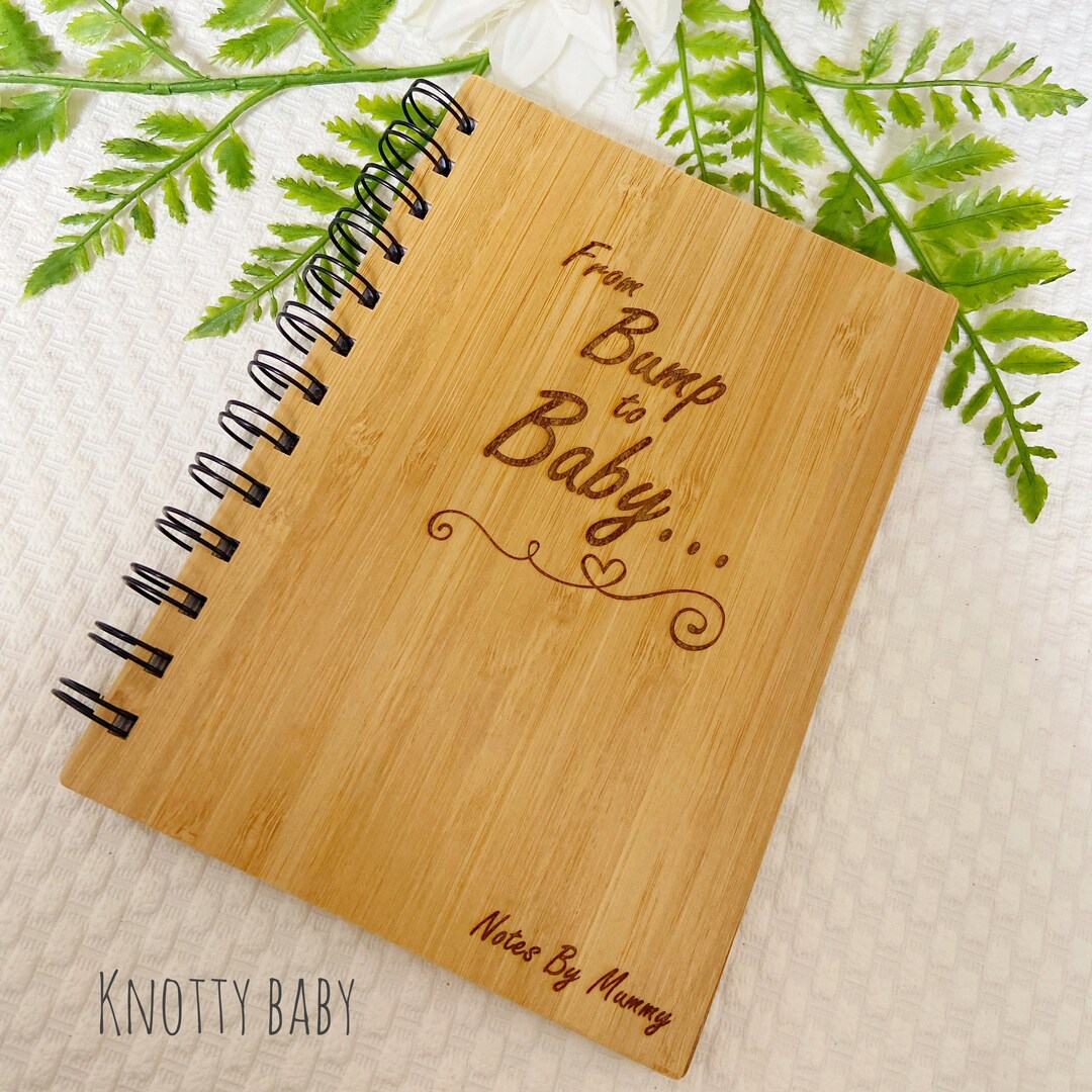 Bamboo Covered Laser Engraved Notebook, Bump to Baby, Pregnancy Journal ...
