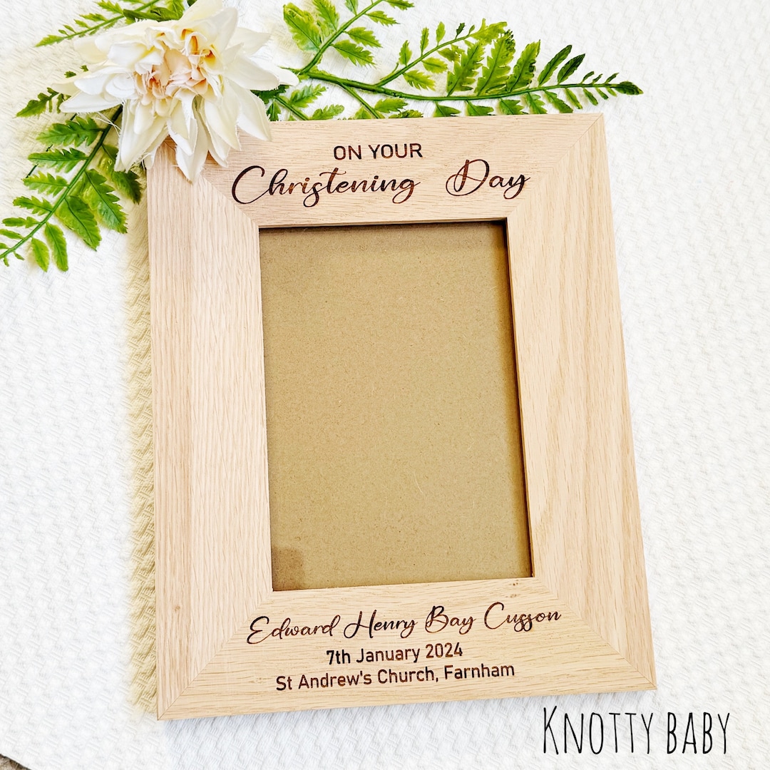 Customised Laser Engraved Solid Oak Wooden Photo Frame, Christening ...
