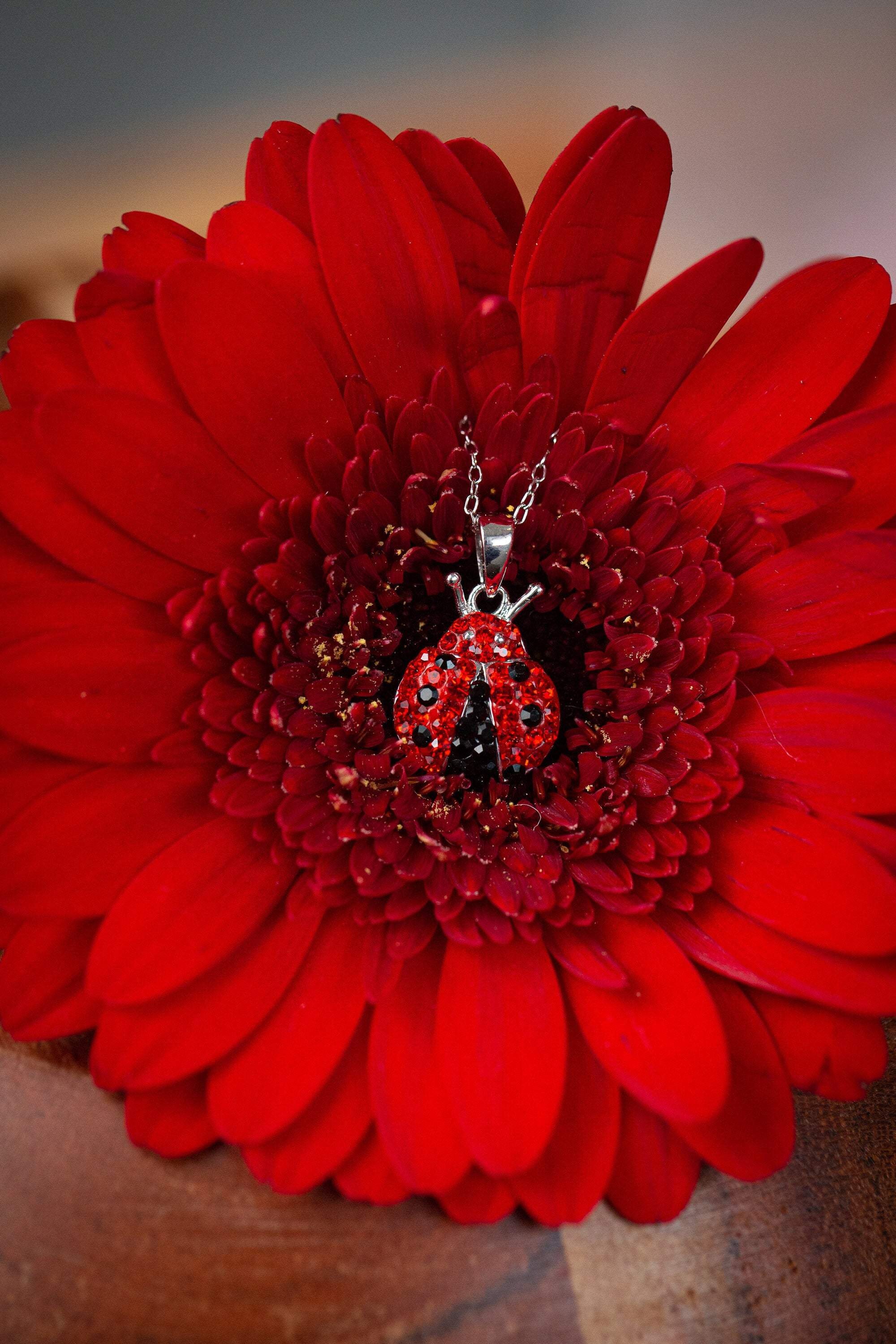 Red Crystal Ladybug Necklace Ladybug Pendant Novelty - Etsy