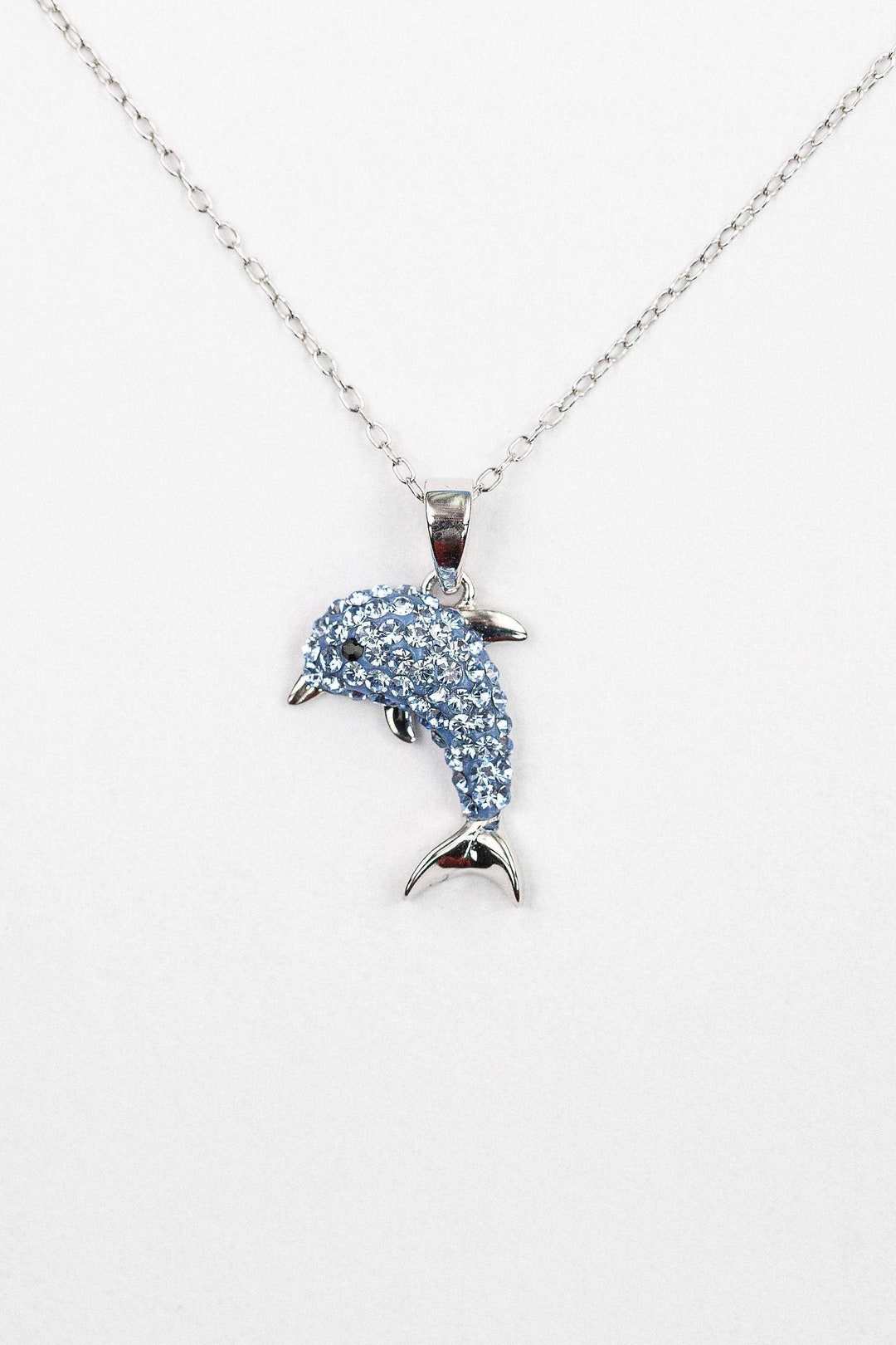 Light Sapphire Crystal Dolphin Necklace, Sea Life Jewelry, Novelty ...