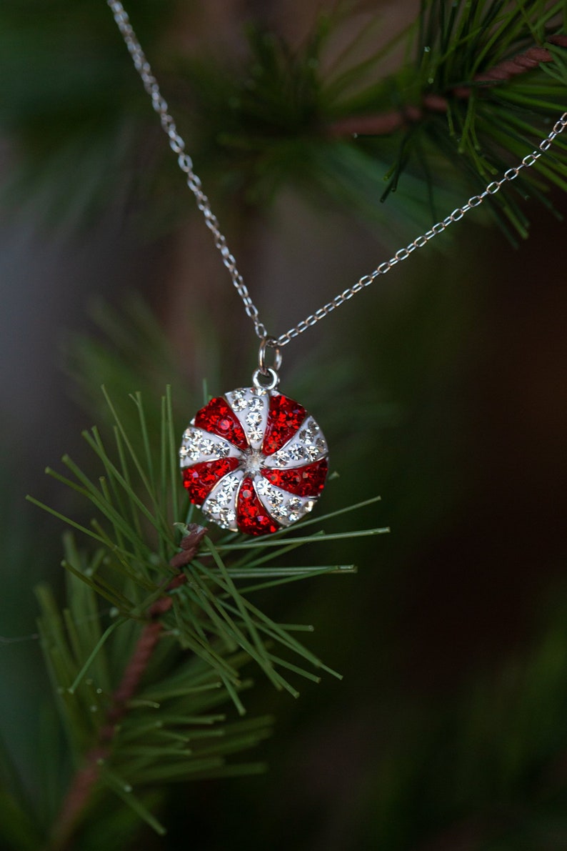 Peppermint Candy Crystal Silver Pendant Necklace Peppermint - Etsy