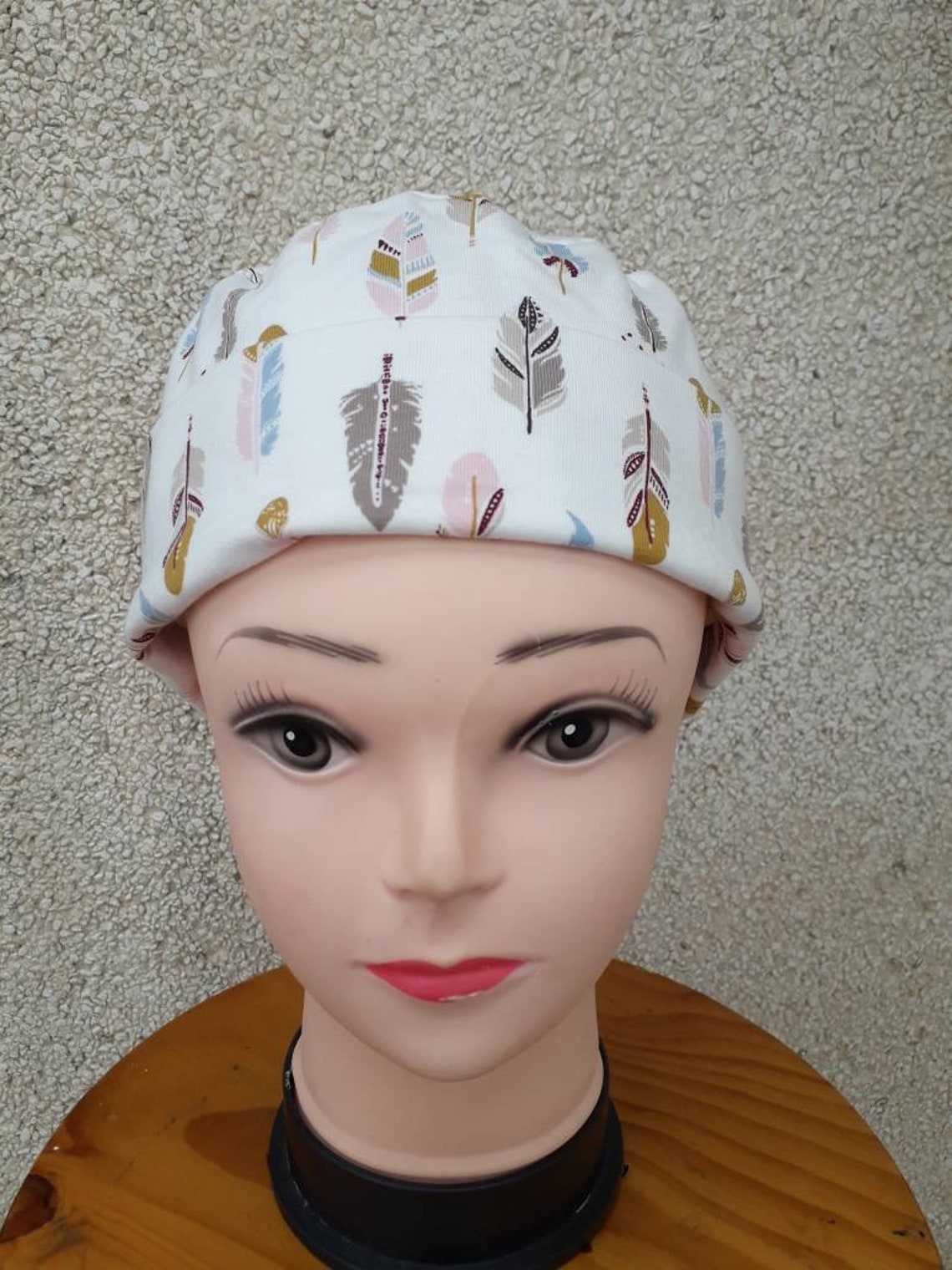 Midwife Cap Nurse Cap With Drawing of Feathers Elastic Cap - Etsy