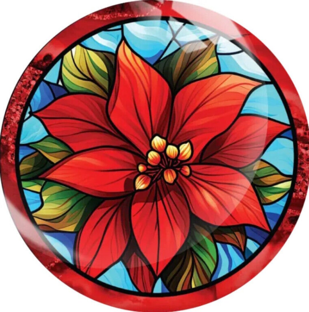 Poinsettia Flower Christmas Stained Glass 20mm Snap Charm for Ginger ...