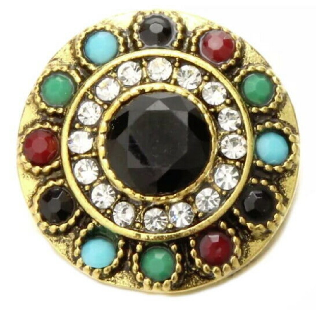 Large Gold Green Blue Red Black Rhinestone 20mm Snap Charm for Ginger ...