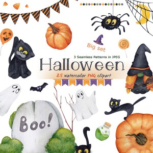 Watercolor Halloween Clipart Set Cute Happy Halloween Hand Painted Clip ...