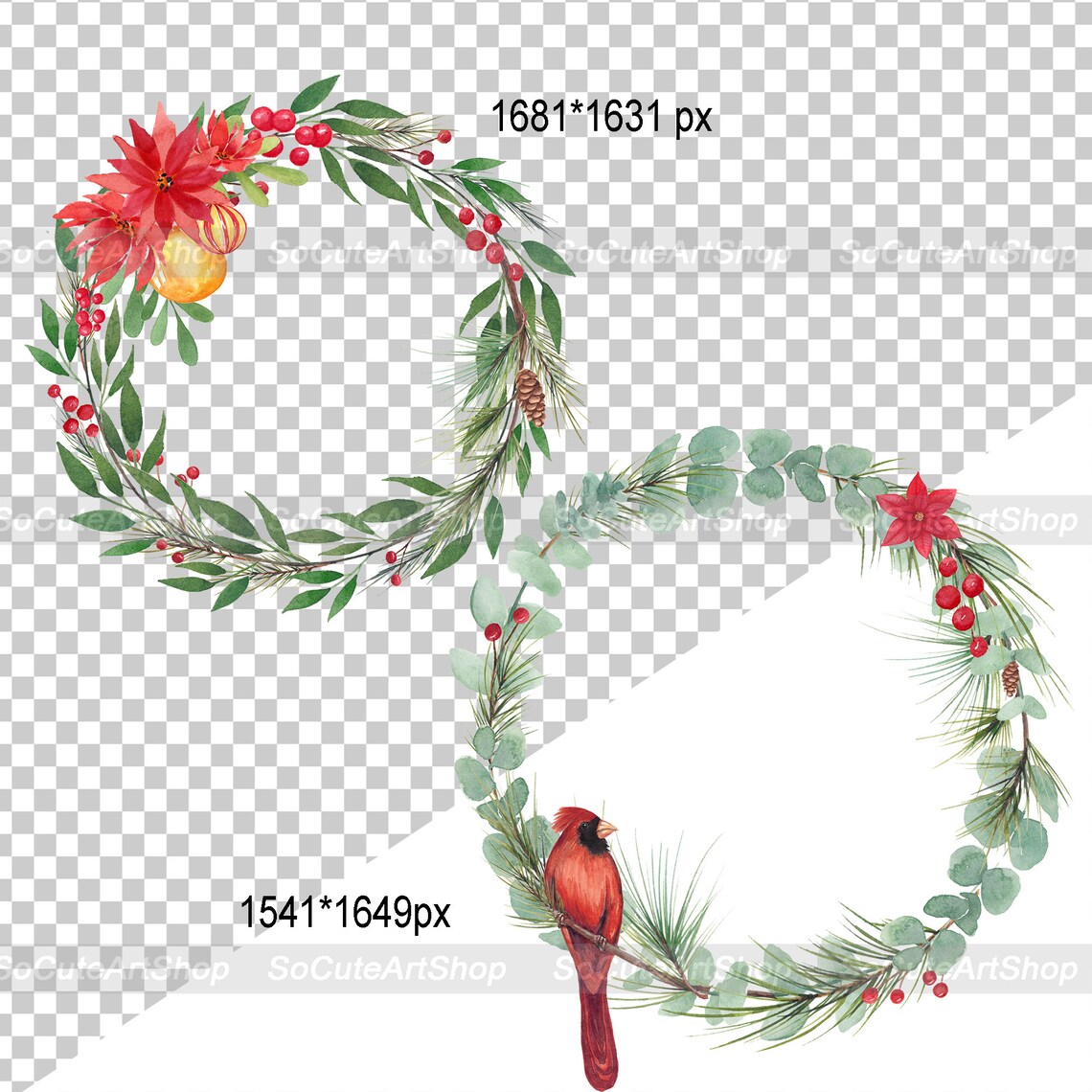 Watercolor Christmas Wreath Png Clipart. Holiday Greenery Clip - Etsy