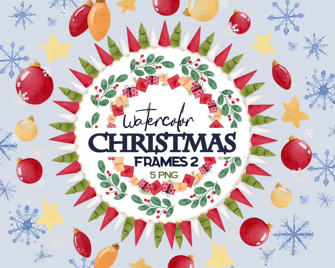Watercolor Christmas Round Border Png Clipart/holiday Winter Frame for ...